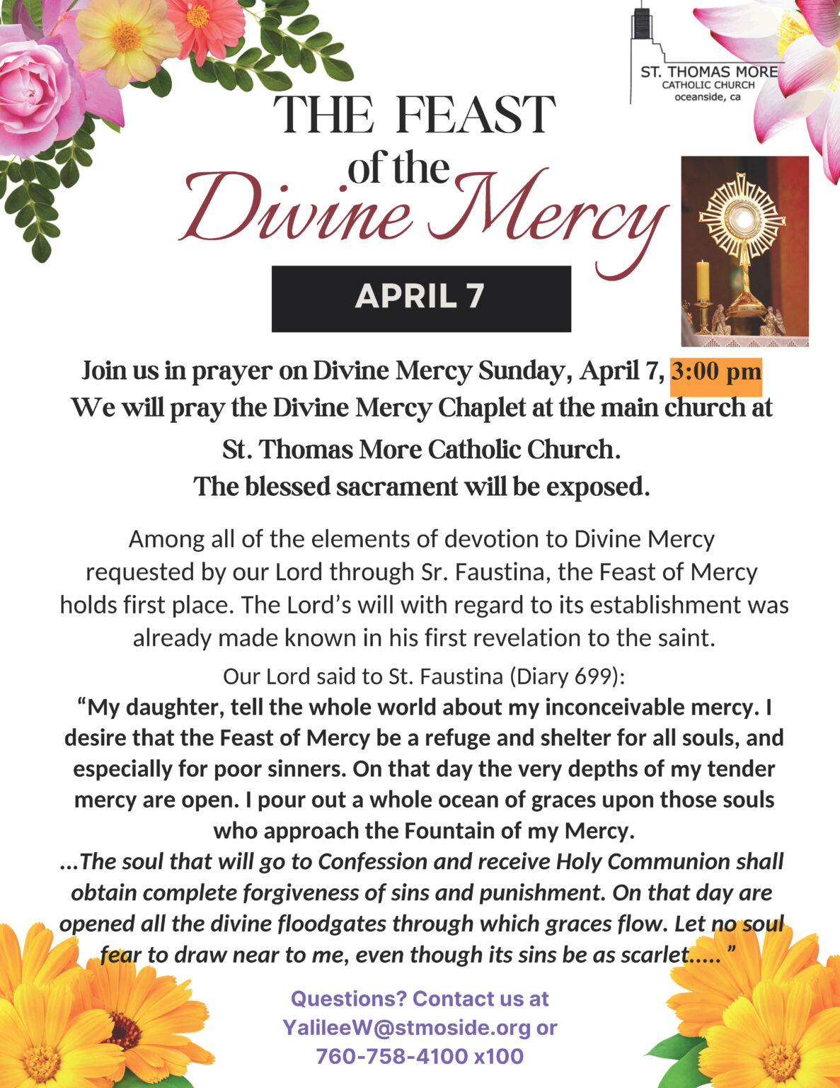 Join us for Divine Mercy Sunday Prayer – St. Thomas More Catholic Church
